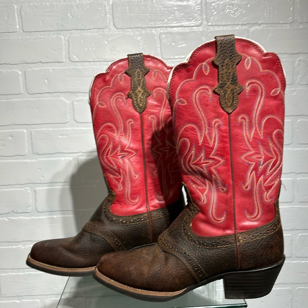 Justin Boots Red Leather Cowgirl Boots Size 7b - Gem